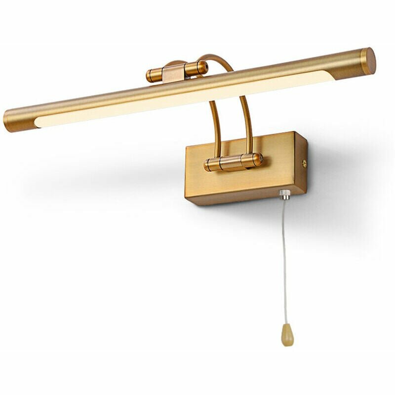 Светодиодный настенный светильник для спальни 8 Вт IP44, зеркальный настенный светильник для ванной комнаты, внутреннее освещение из латуни с выключателем, 40 см, 3000 К, настенные светильники для картин и витрин, регулируемый кронштейн