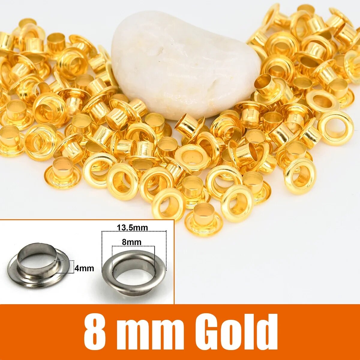 Латунные люверсы CLOXY 6/8/10/12 мм, 100 комплектов 8mm gold