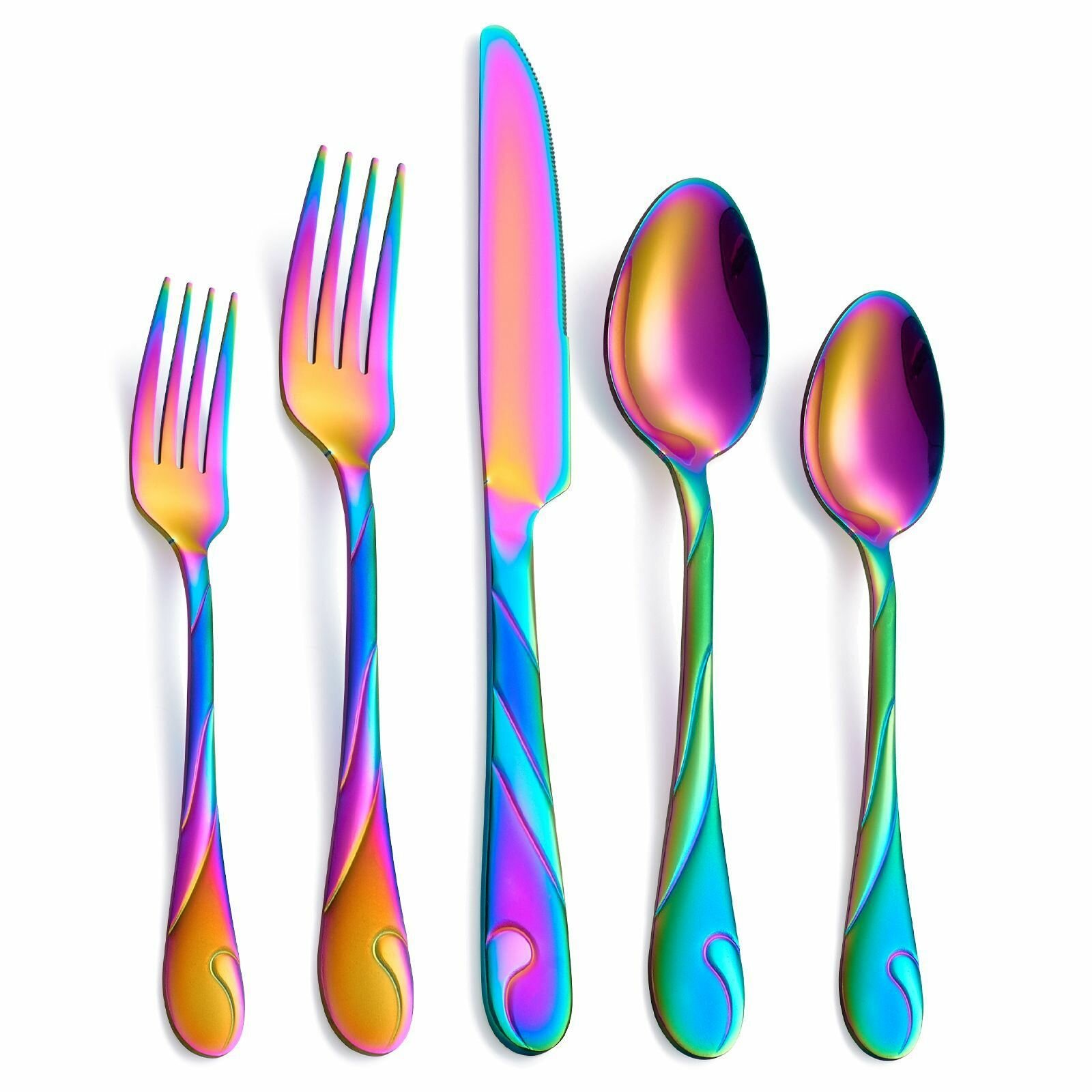 Pадужный набор столового серебра на 6 персон, 30 предметов из нержавеющей стали, блестящий металлический столовых приборов, включает вилки, ножи и ложки, безопасен для посудомоечной машины