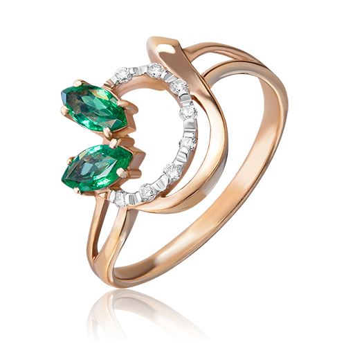 Кольцо, красное золото, 585 проба, бриллиант, изумруд