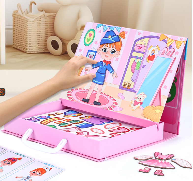 Большой набор развивающих игрушек для детского костюмированного шоу с магнитным дизайном костюмов, девушка，27*20*4.3cm