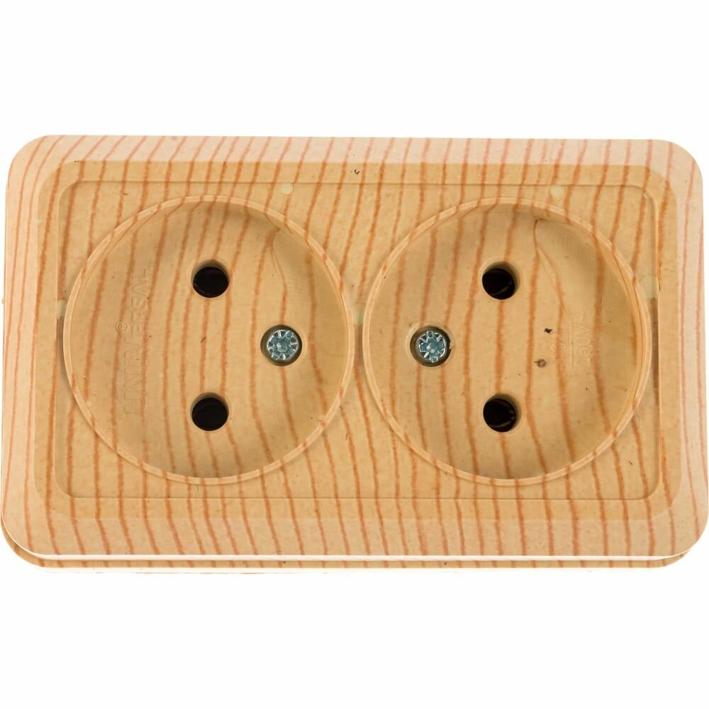 Розетка 2-м ОП Олимп 16А без заземл. сосна UNIVersal 5560858