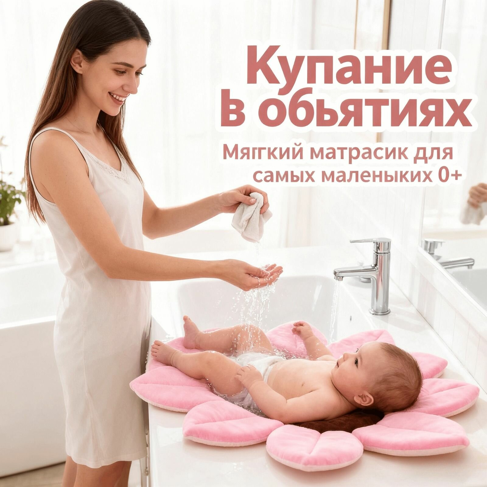 Матрасик для купания новорожденных Цветок, подушка для ванночки и раковины, мягкий коврик-лежак для малышей 0+, подарок на рождение