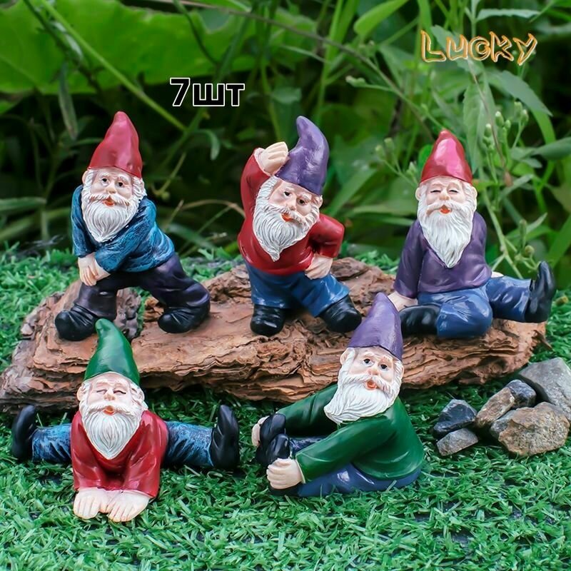 7 интересных декоративных садовых гномов, миниатюрных фигурок, пьяных гномов