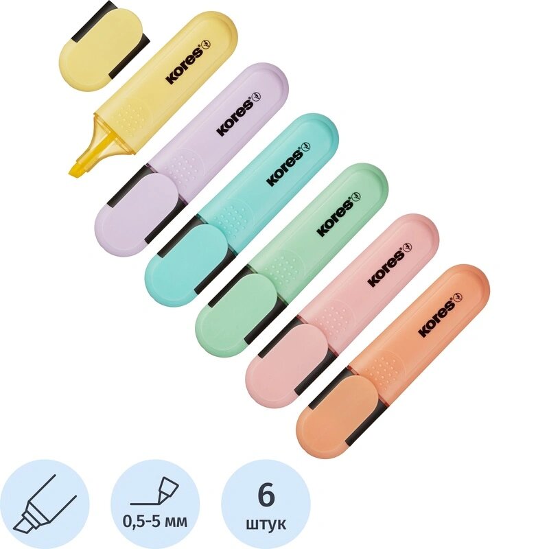 Набор текстовыделителей KORES BRIGHT LINER PLUS 6 цв, 36166
