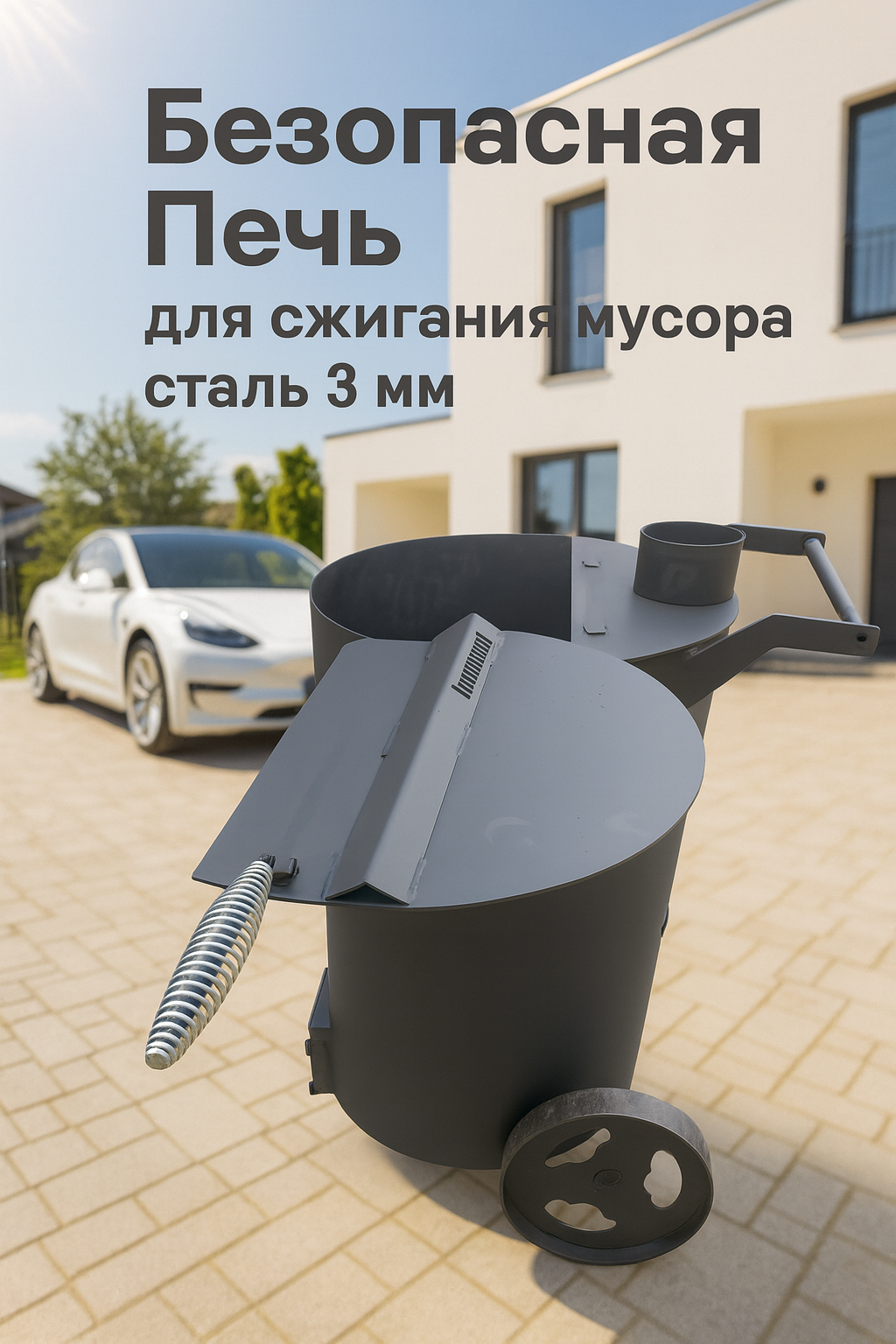 Печь-бочка для сжигания мусора 170 литров, сталь 3 мм