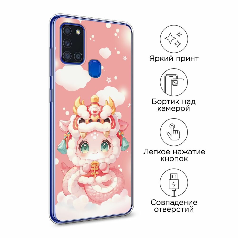 Чехол на Samsung Galaxy A21s / Самсунг Галакси A21s с принтом Розовая китайская змейка 1 — фото 1