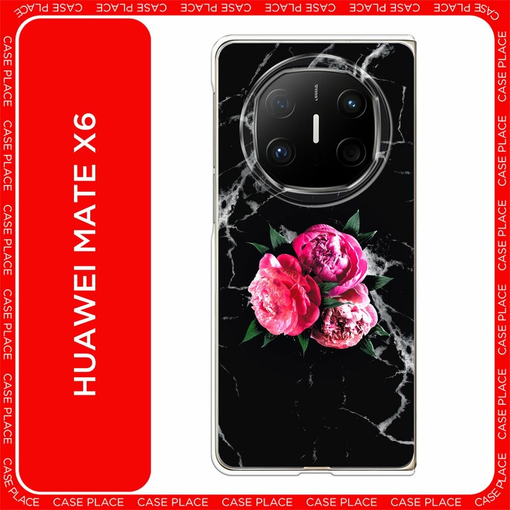 Чехол на Huawei Mate X6 / Хуавей Мате X6 с принтом "Букет на черном мраморе"