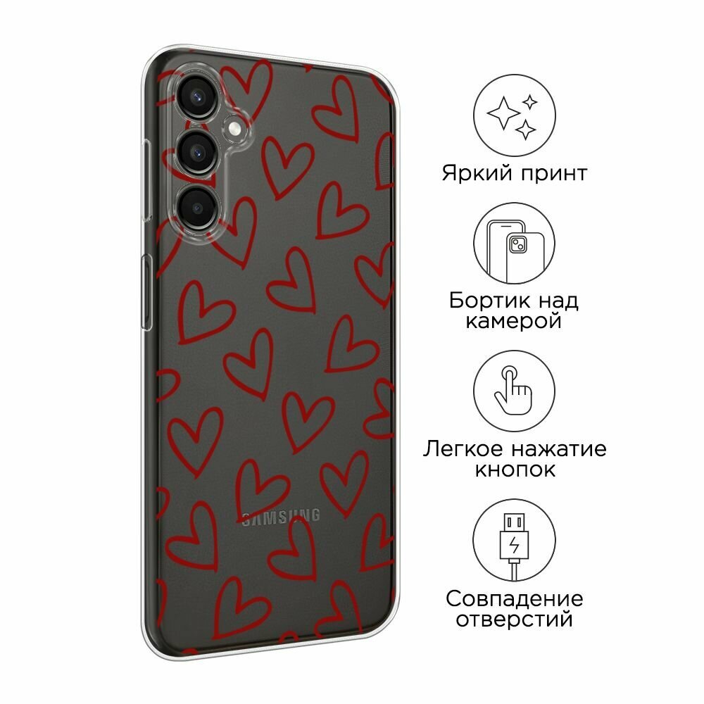Чехол на Samsung Galaxy A24 / Самсунг Галакси A24 с принтом "Little hearts doodles 2 - 14 февраля", прозрачный — фото 1