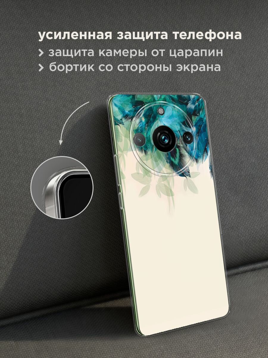 Чехол на Realme 11 Pro / Реалми 11 Про с принтом Перья голубого цвета — фото 1