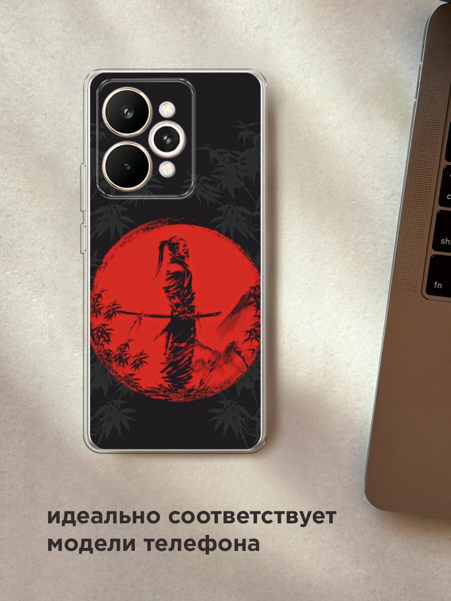 Чехол на Realme 15 Pro / Реалми 15 Про с принтом "Самурай на красном фоне" — фото 1
