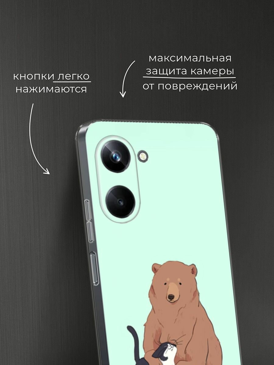 Чехол на Realme 10 Pro / Реалми 10 Про с принтом "Медведь и кошка дружба" — фото 1