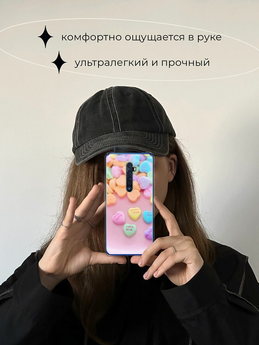 Чехол на Oppo Reno 2 / Оппо Рено 2 с принтом "Конфетки сердечки 2" — фото 1