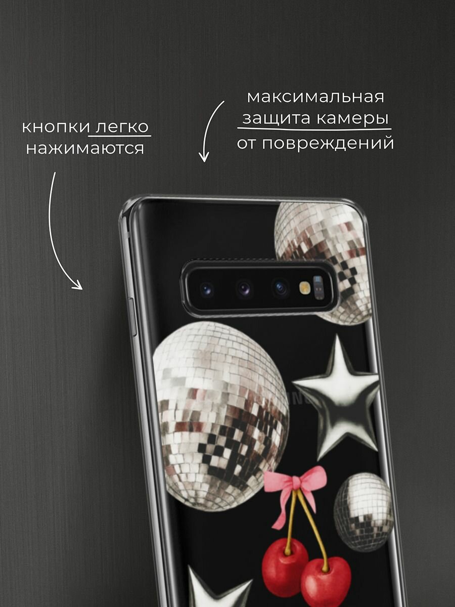 Чехол на Samsung Galaxy S10 + / Самсунг Галакси S10 Плюс с принтом "Стильная подборка", прозрачный — фото 1