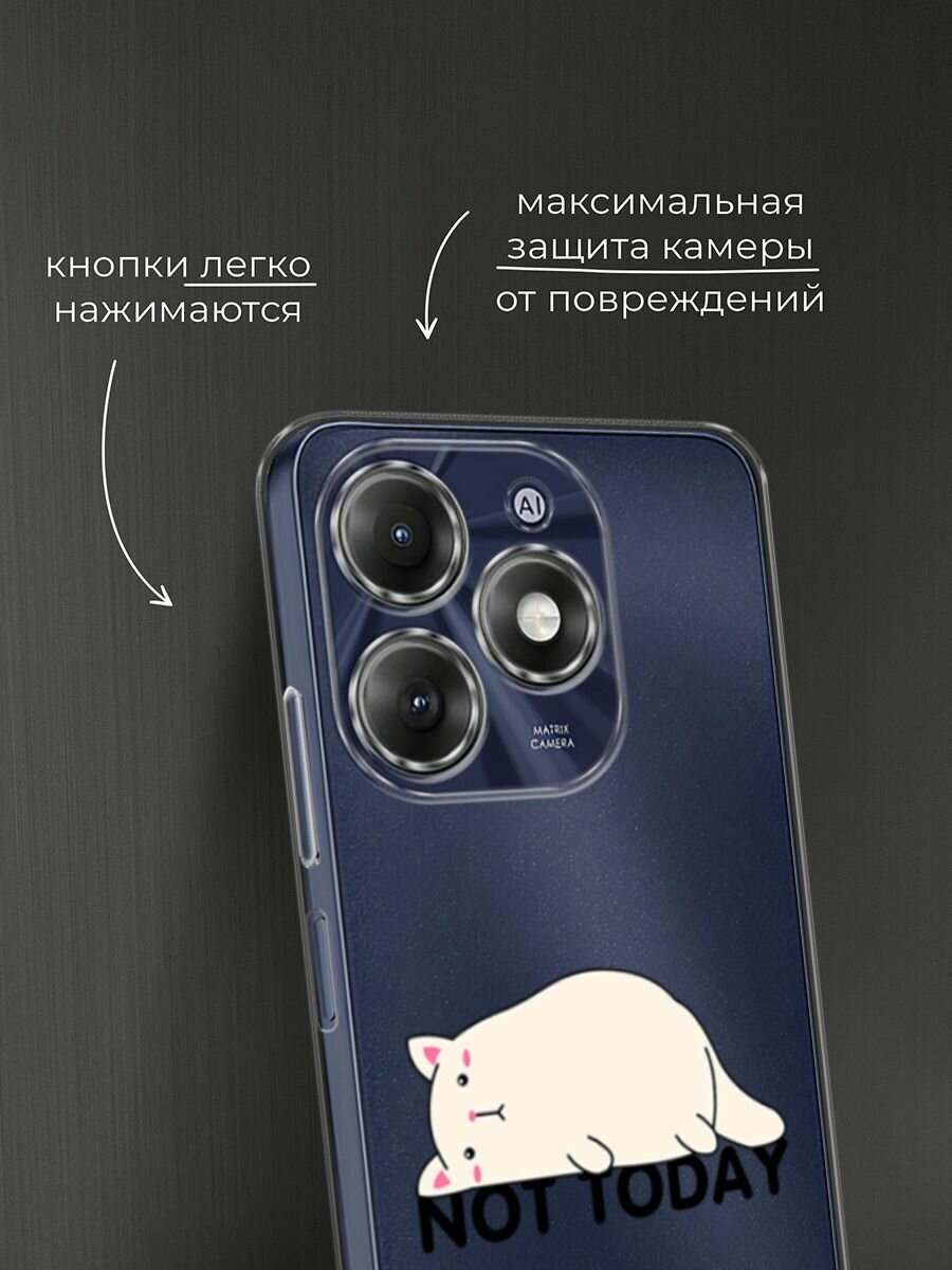Чехол на Itel A70 / Ител А70 с принтом "Cat not today", прозрачный — фото 1