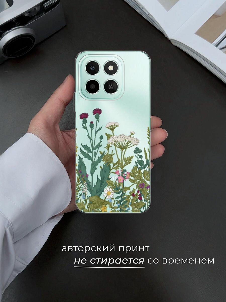 Чехол на Honor X6c / Хонор X6c с принтом "Дикие полевые цветы", прозрачный — фото 1