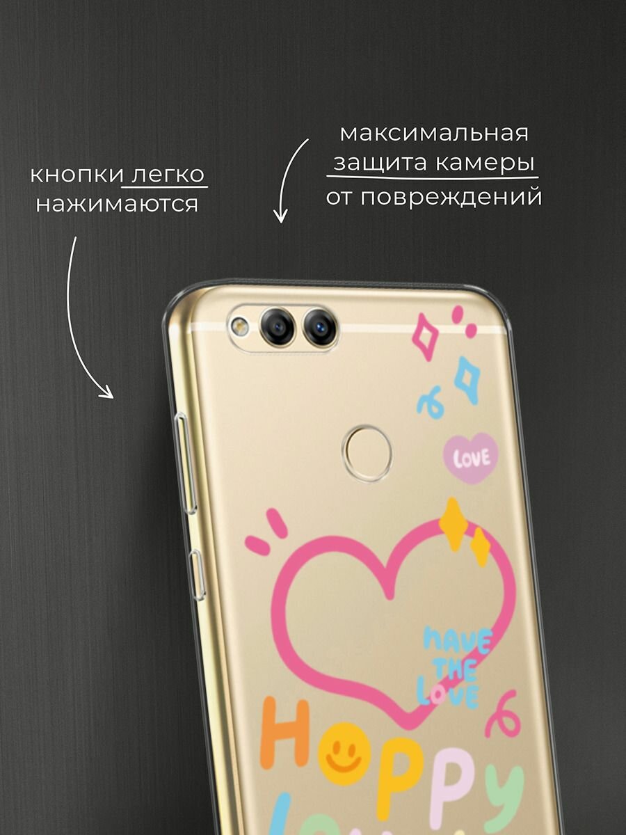 Чехол на Honor 7X / Хонор 7Х с принтом "Happy lovely", прозрачный — фото 1