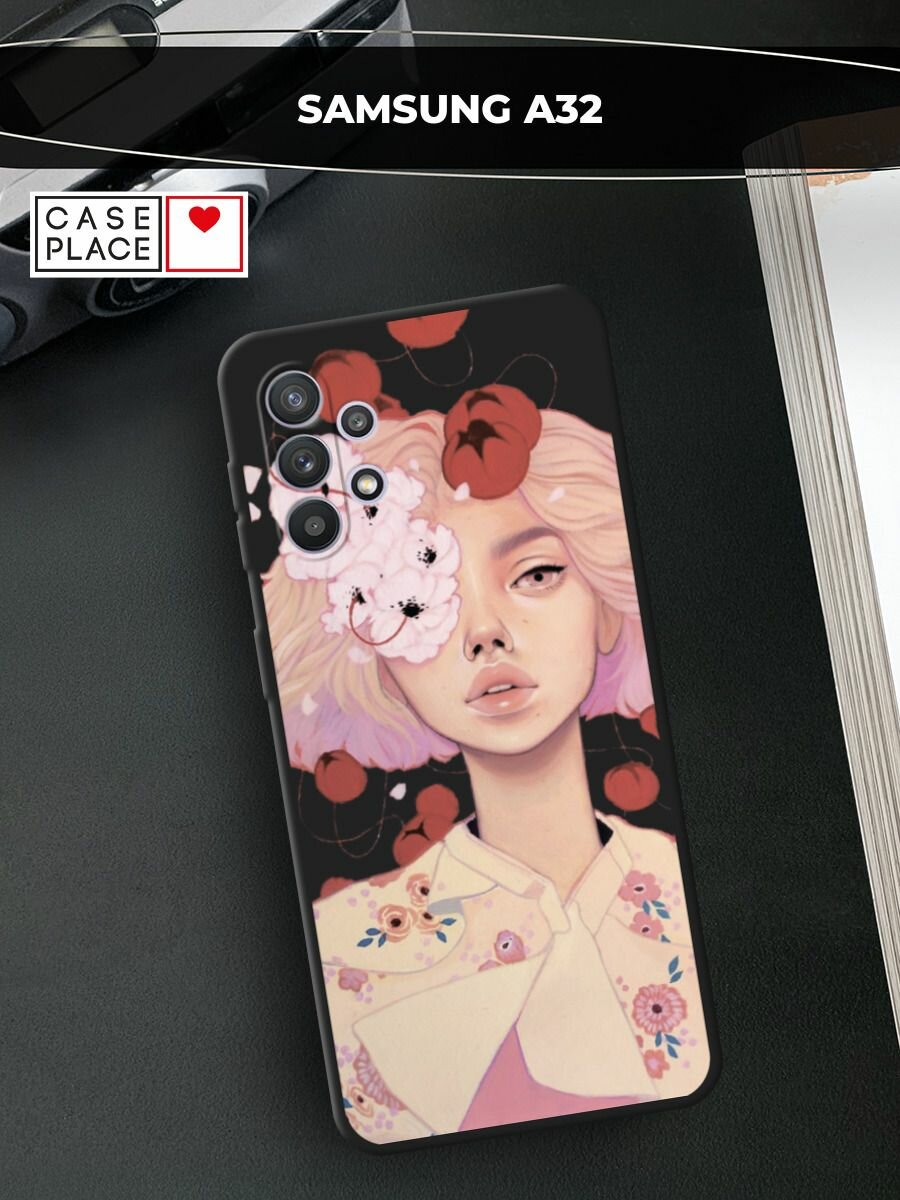 Черный матовый чехол на Samsung Galaxy A32 / Самсунг Галакси А32 с принтом "Цветочная анархия"