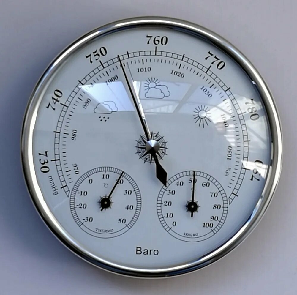 Барометр анероид механический с измерением температуры и влажности Hold Me (THB9392G), Серебряный-