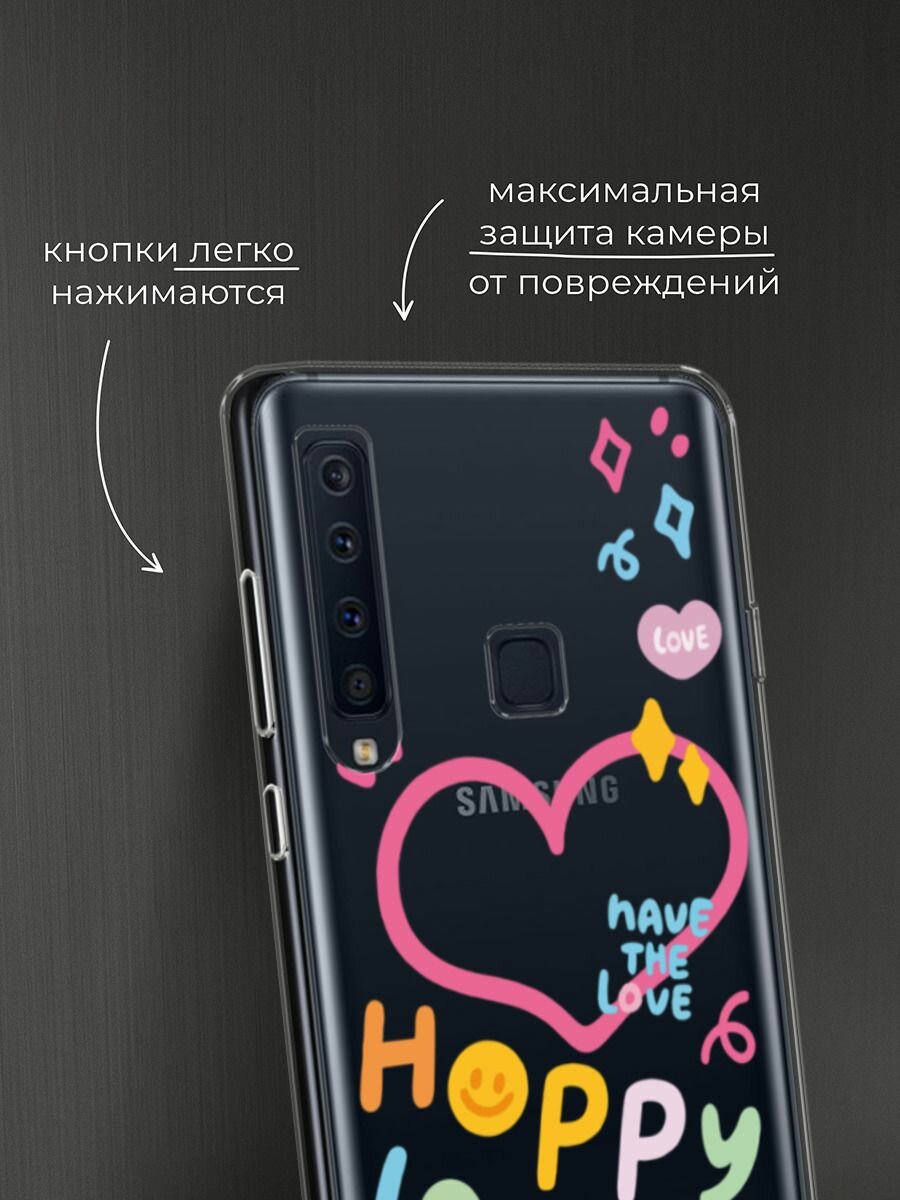 Чехол на Samsung Galaxy A9 2018 / Самсунг Галакси А9 2018 с принтом "Happy lovely", прозрачный — фото 1