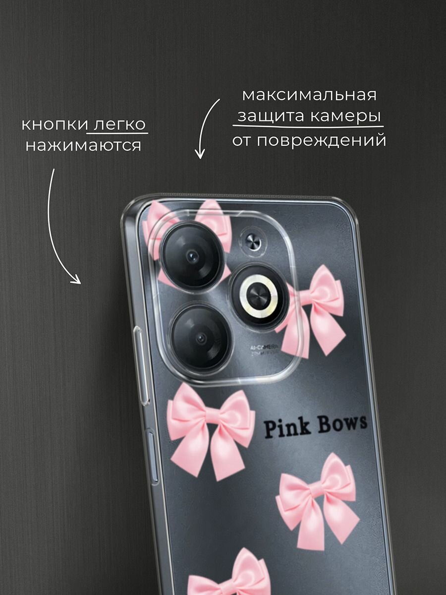 Чехол на Infinix Smart 8/8 HD/HOT 40i / Инфиникс Смарт 8/8 HD/HOT 40i с принтом "Pink Bows", прозрачный — фото 1
