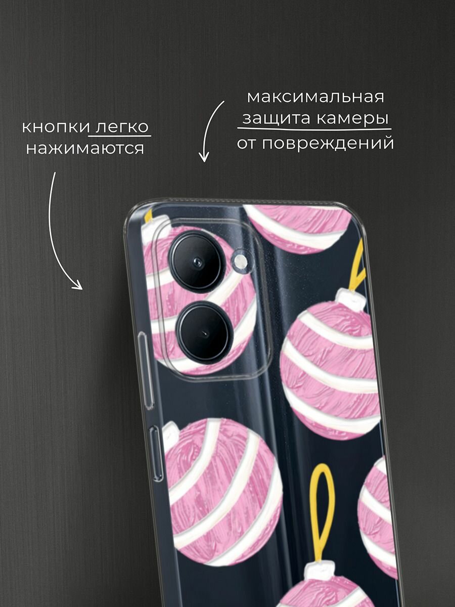 Чехол на Realme C33 / Реалми С33 с принтом "Розовые новогодние шарики 3" — фото 1
