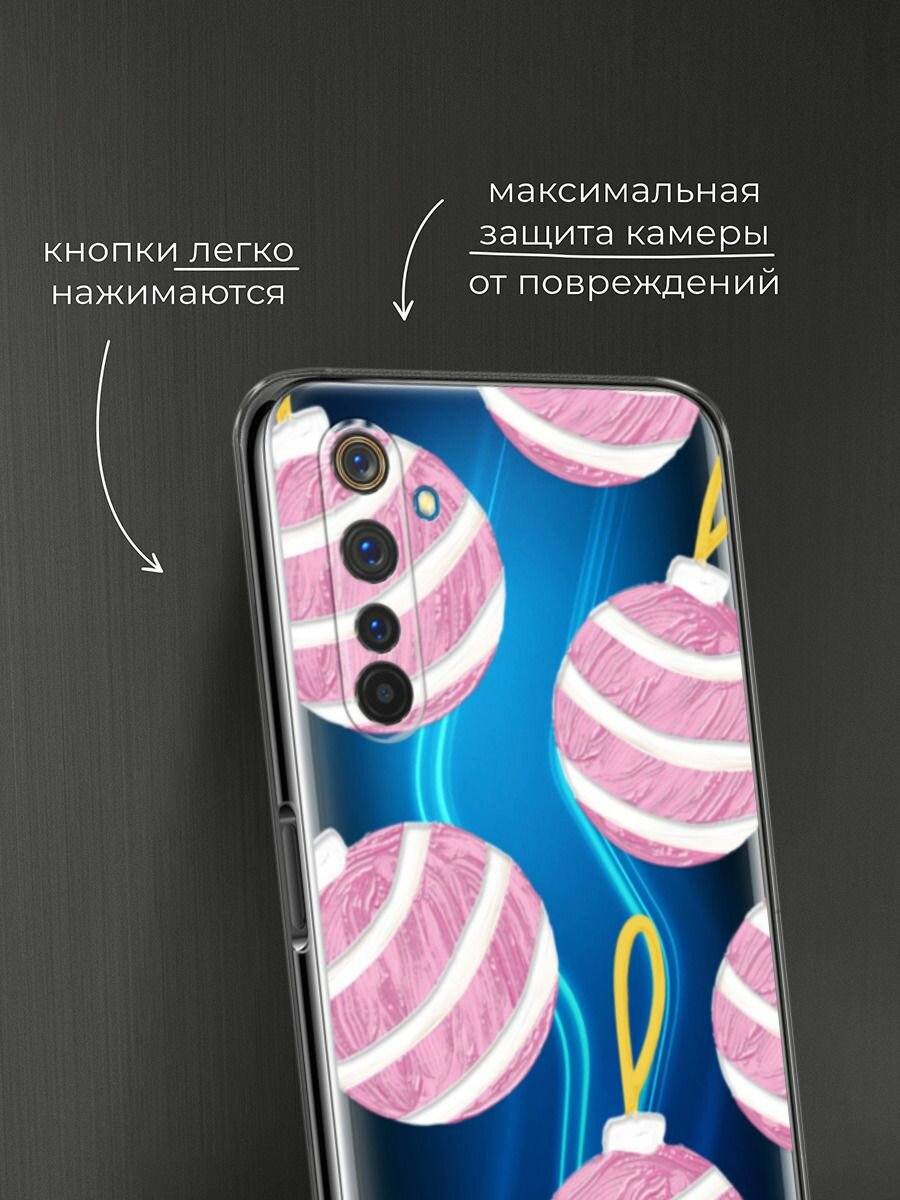 Чехол на Realme 6 Pro / Реалми 6 Про с принтом "Розовые новогодние шарики 3" — фото 1