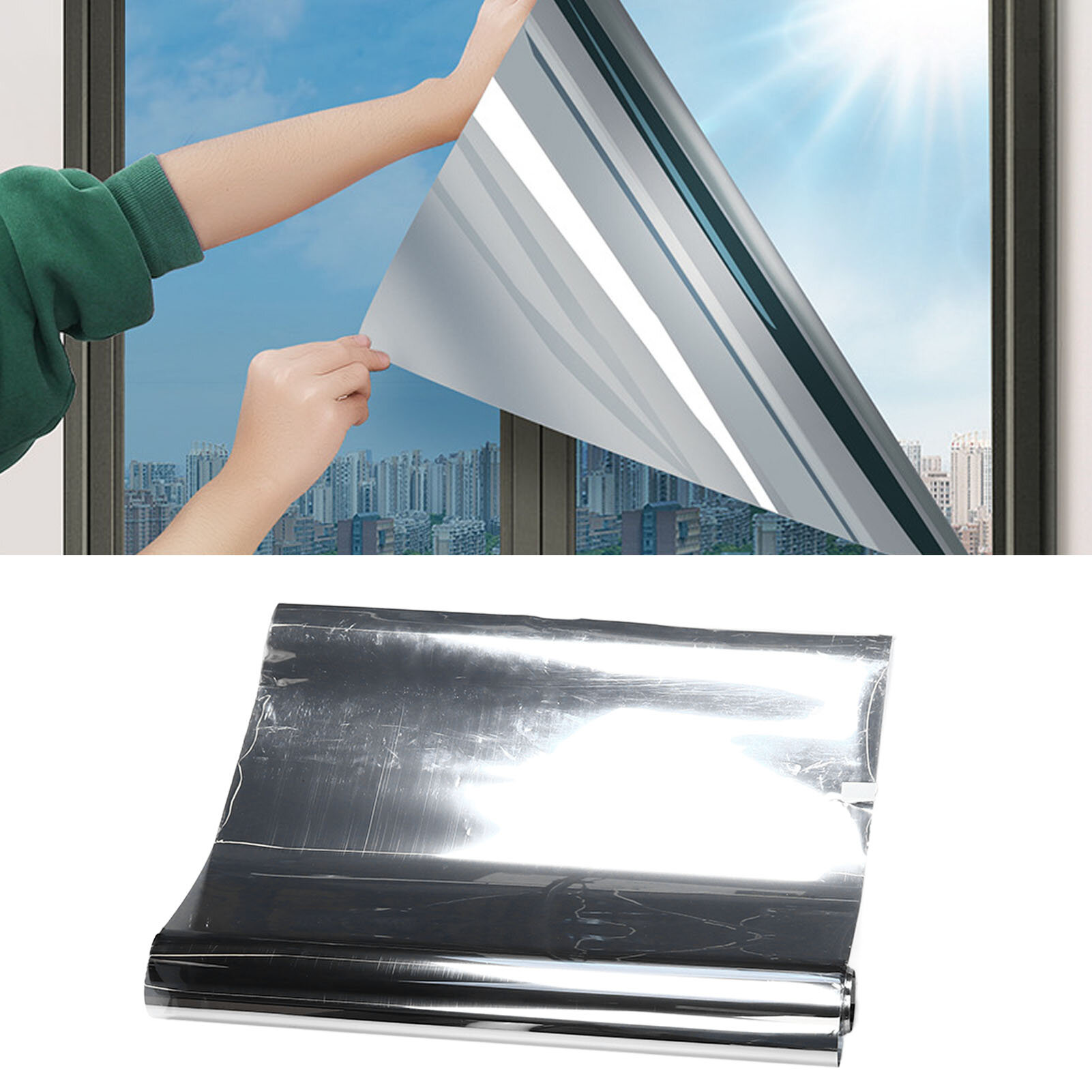 Оконная тонировка, солнцезащитная односторонняя солнцезащитная пленка для контроля тепла, двусторонняя, серебристая, 50 см x 5 м