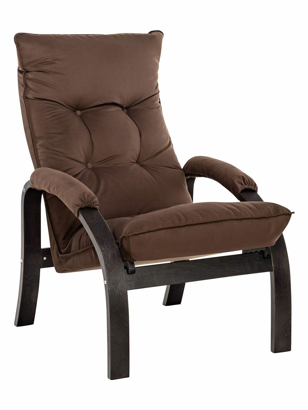 Кресло мягкое Ливади для отдыха дома с подлокотниками, высокие ножки, 68.5х80х110 см, Венге / Коричневый, велюр