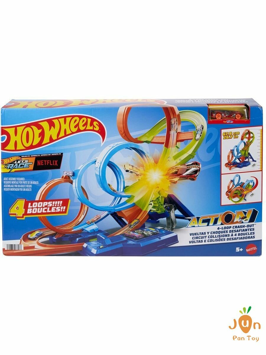 Mattel Track Action 4 Loop Crash Out / детские игрушки, автомобильные треки, машинки в масштабе 1:64, подходят для детей от 5 лет и старше