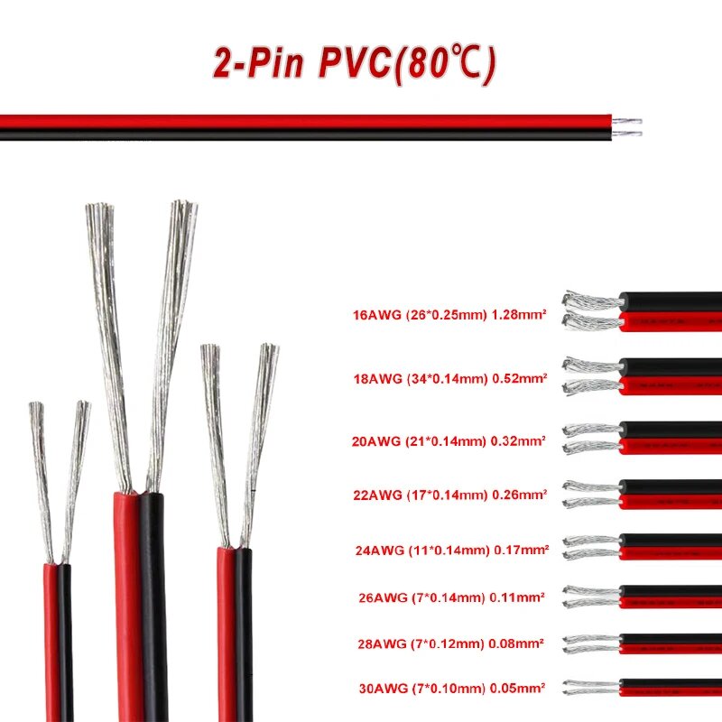 Силиконовый провод bytebattle 28AWG - 18AWG 2-pin 22 AWG, 2-pin PVC, 10m-62.8ft