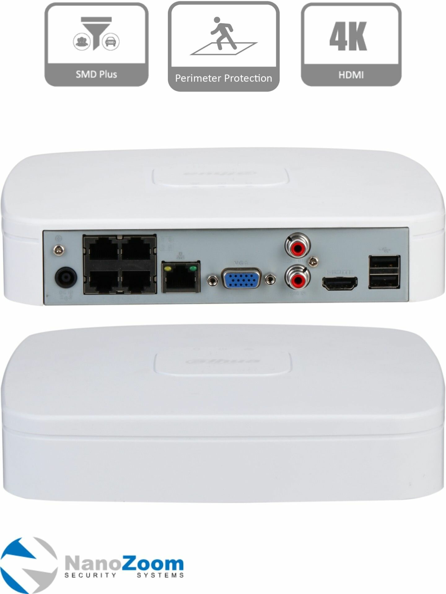 Dahua DH-NVR2104-P-4KS3 - 4 канальный видеорегистратор IP для камер видеонаблюдения, NVR регистратор сетевой, с 4 PoE, 4K и H.265+