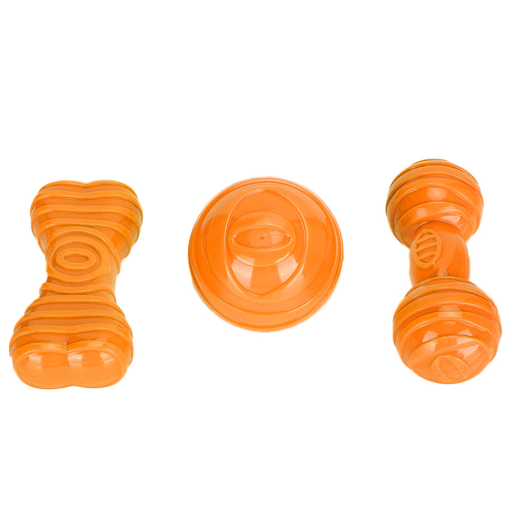 Pet Ball Dog Barbell TPR Bone Grinding Teeth Chew Toy for Dog Training Interactive ToyOrange