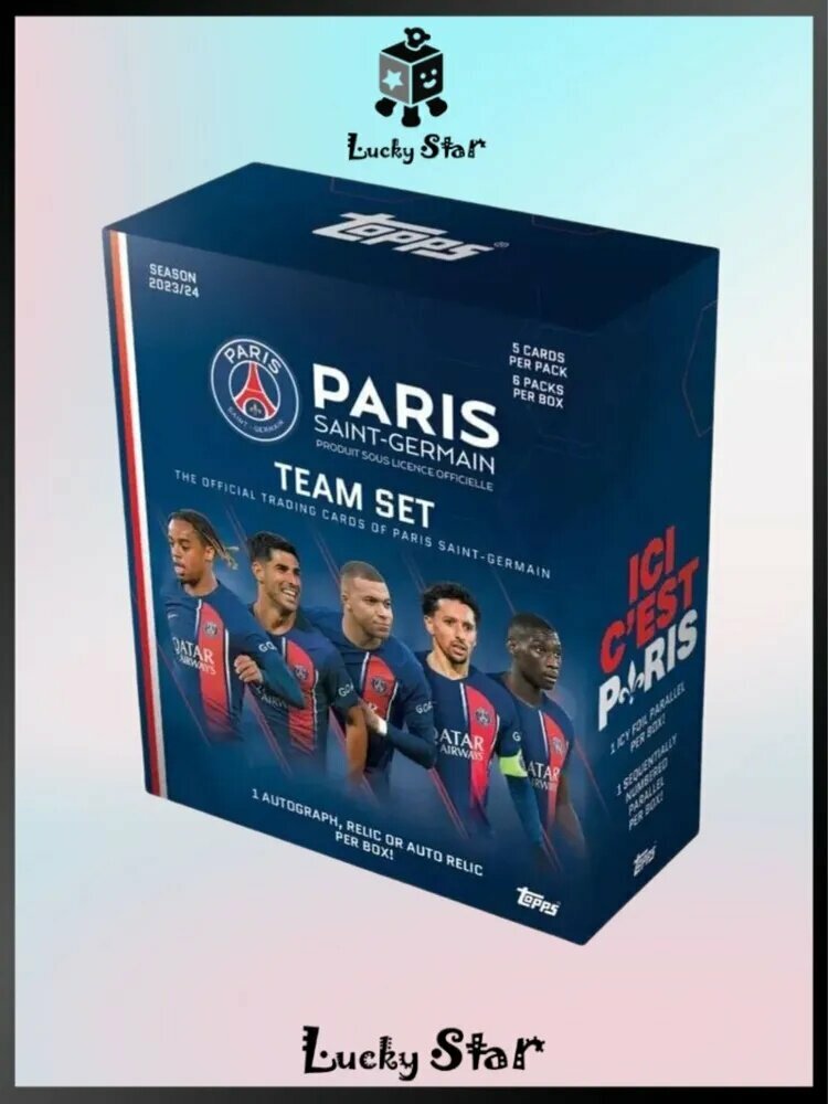 2023/24 Topps Paris Saint-Germain Team Set Лиги чемпионов - содержит 6 упаковки (30 карточек)