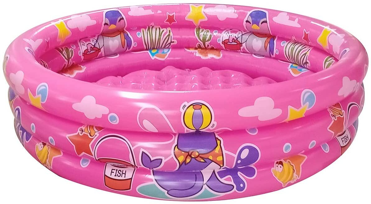 3 Rings Kiddie Pool, 48X12, Kids Swimming Pool, Inflatable Baby Ball Pit Pool (Pink), PVC, Repair Kits, OPP Bag /PC, 3 Years Warranty, Graduation party, Wedding, indoor and outdoor parties