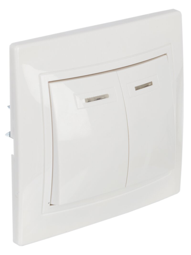 Выключатель GENERICA "Кварта", 2-клавишный, с индикацией, белый, IP20