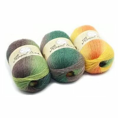 Пряжа Floral Line 204 (5 мотков по 100г/400м) аспарагус-жёлтый-фиолетовый