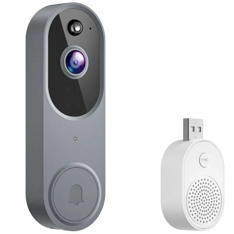 Видеодомофонная камера с обнаружением людей, двусторонней связью 1080P для наблюдения, Серый - USB-штекер