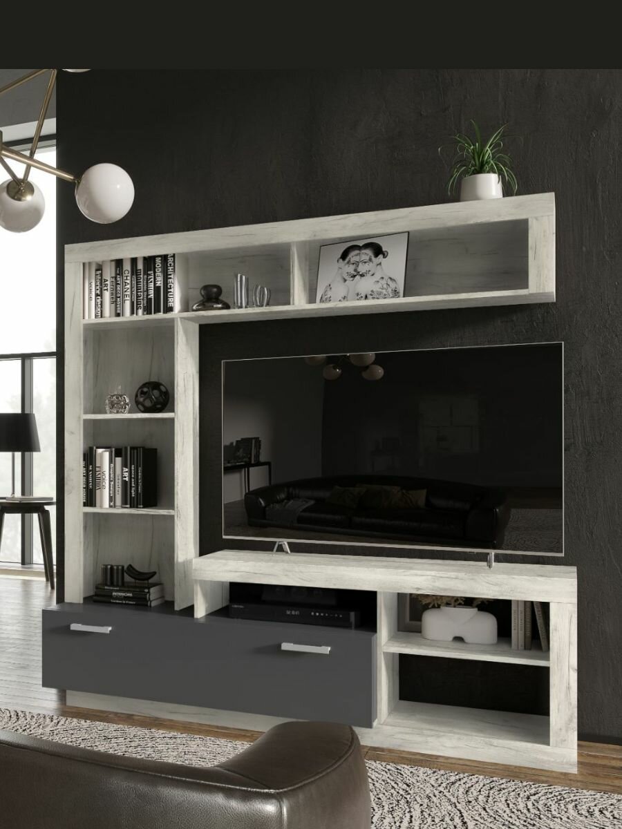 Центральная секция гостиной Ангара ЛДСП 1705х1705х416, Дуб Крафт Белый/Графит, МИФ