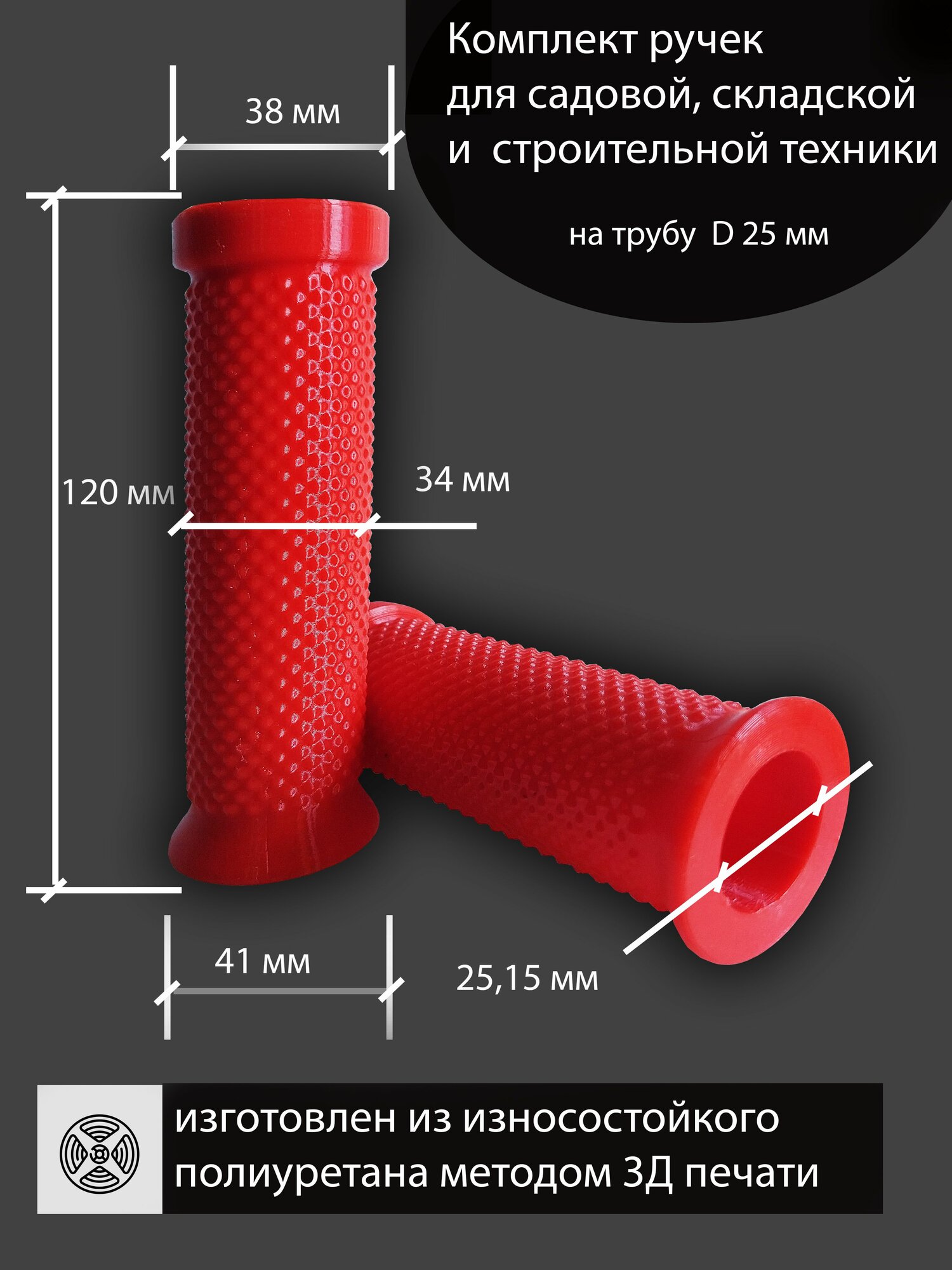 Комплект ручек для садовой, складской и строительной техники, полиуретан, внутренний Д-25 мм, 2шт