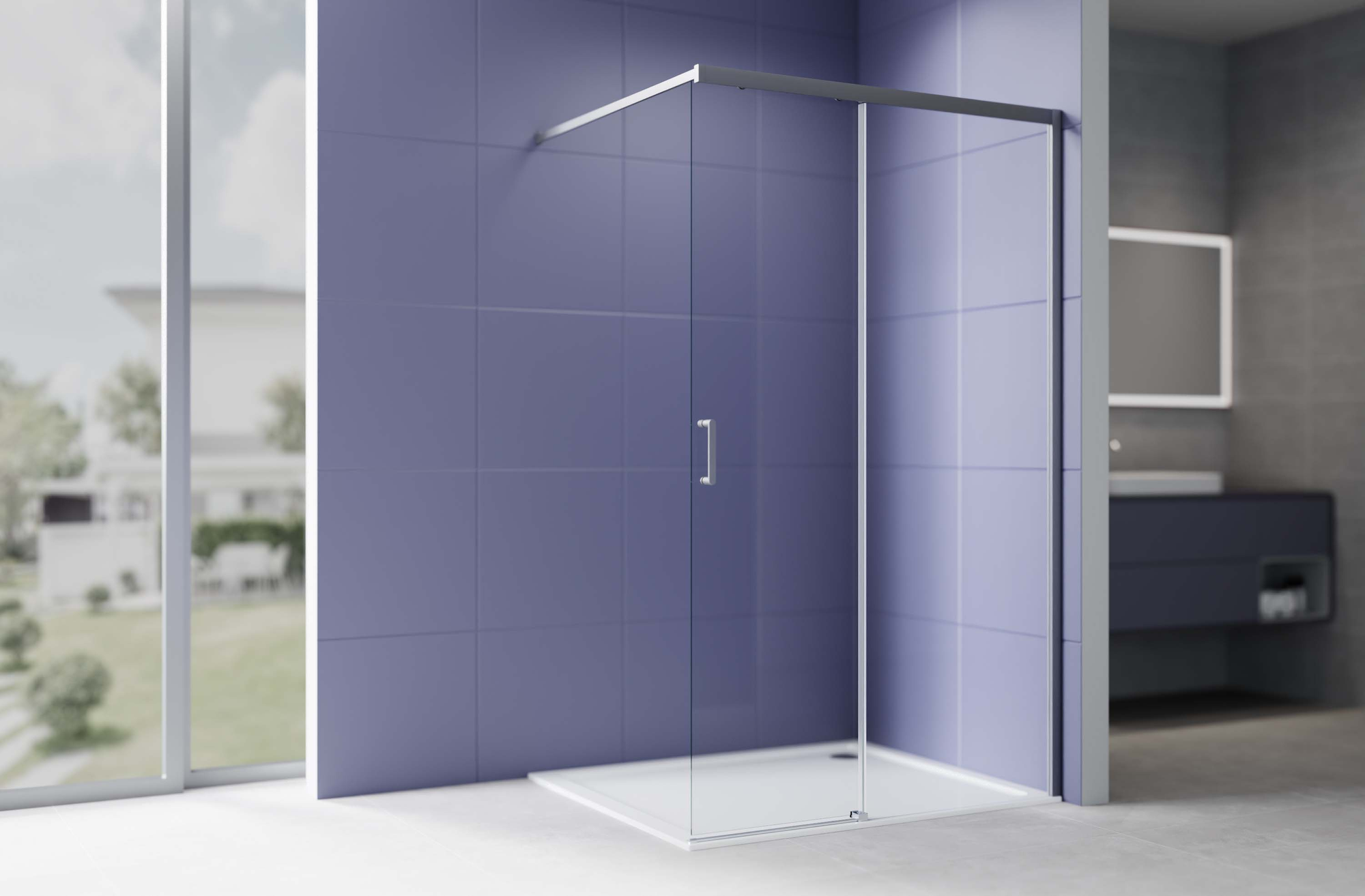 Душевая перегородка с держателем AQUATEK Walk In 120 см AQ. WISL.120.1GM оружейная сталь/стекло прозрачное