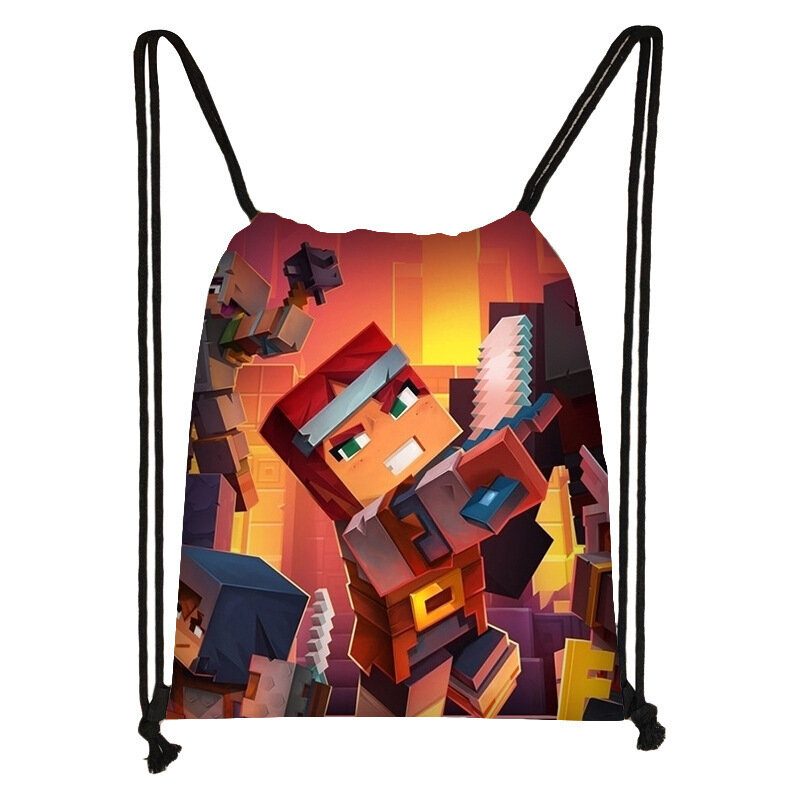 Персонализированная модная сумка для покупок Minecraft, креативная карманная сумка на шнурке, портативная детская уличная студенческая сумка на шнурке, оптовая продажа