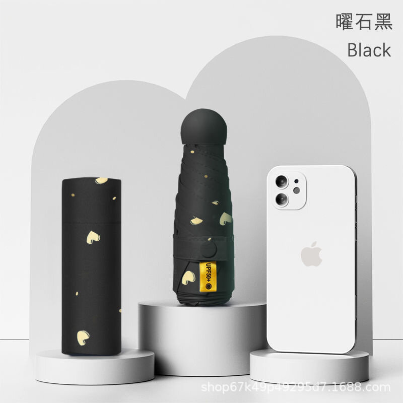 Зонт солнцезащитный, плоский, мини, черный, с сердечком