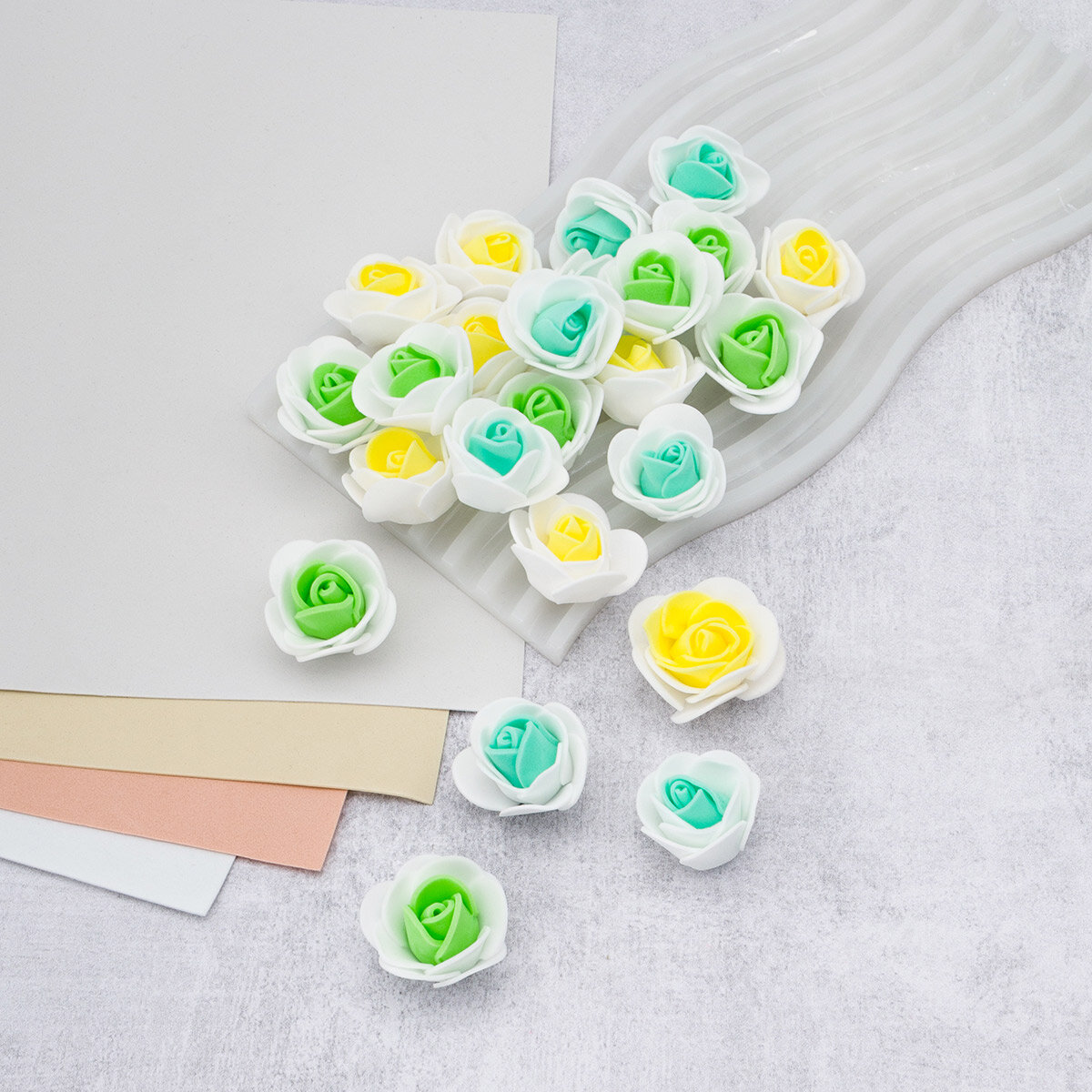Цветы для декора из фоамирана 'Розочка', 38 мм, микс №2, 3 цвета, 24 штуки