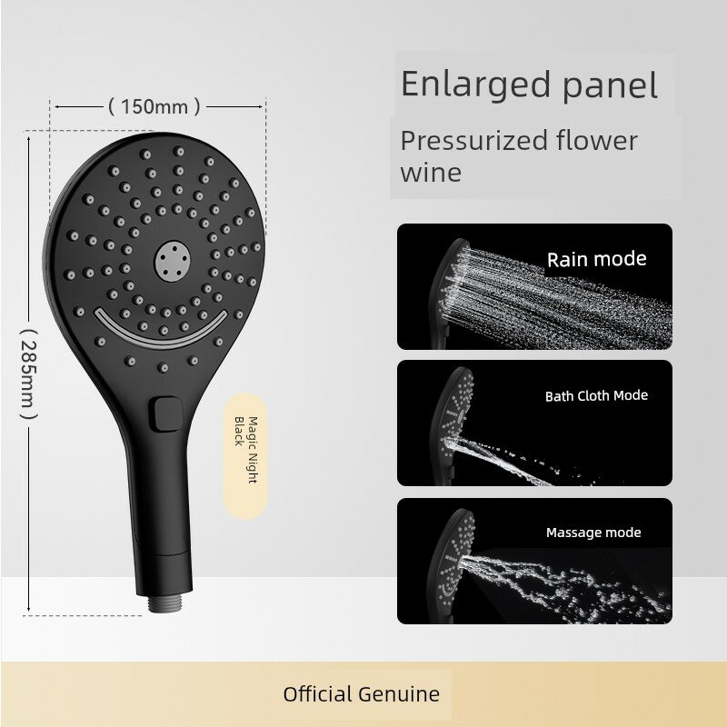 Душевая лейка с большой панелью, черная, с эффектом водопада, три режима, 15 см, высокая подача воды, смеситель,