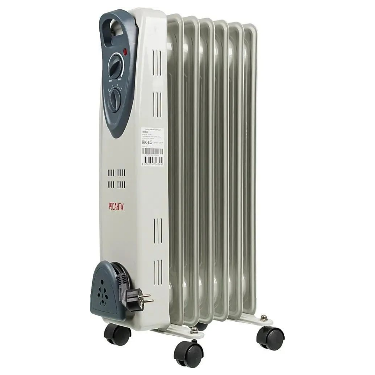 Радиатор масляный Ресанта ОМ-7Н, белый, с терморегулятором, 1500Вт