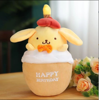 Светящиеся свечи, прекрасные пудинговые псы, которые поют с днем рождения. плюшевая игрушка