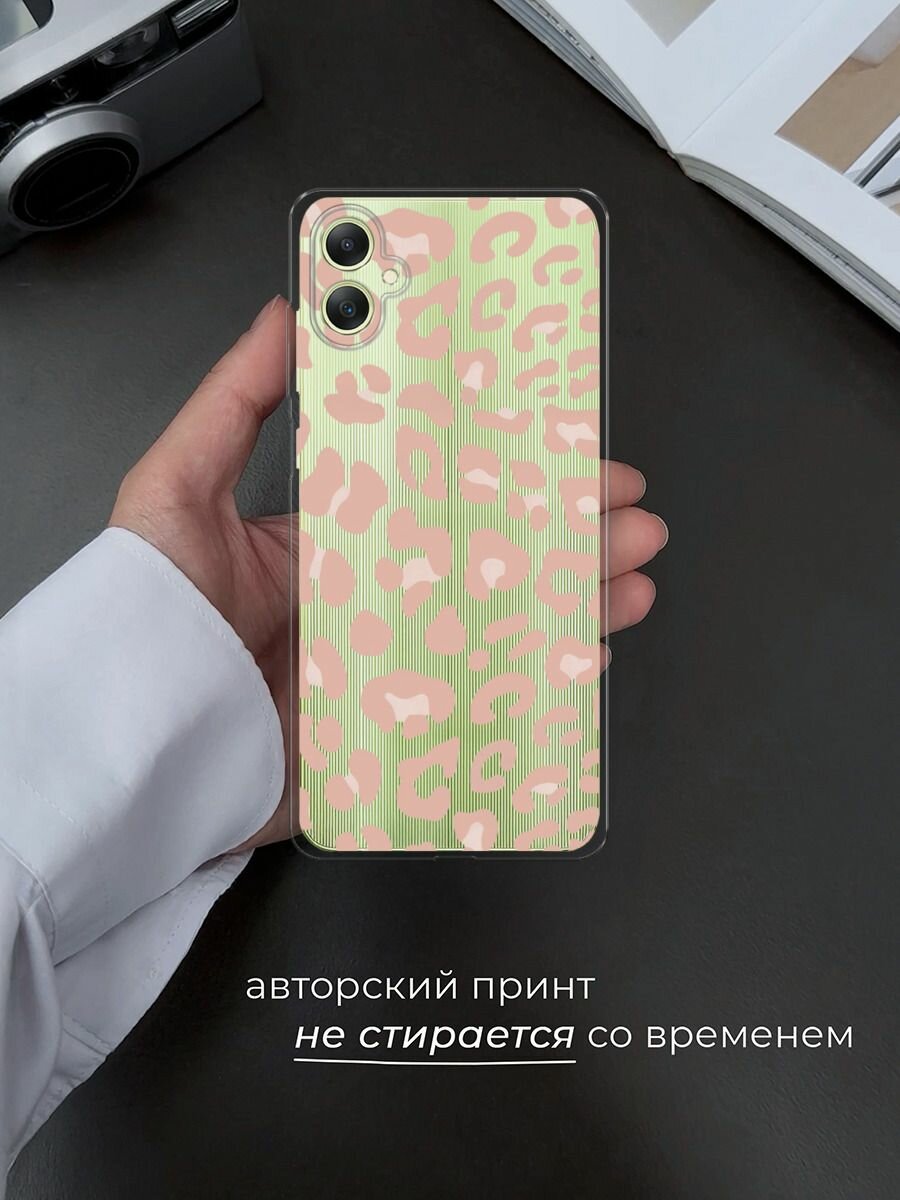 Чехол на Samsung Galaxy A06 / Самсунг Галакси А06 с принтом Паттерн бежевый леопард, прозрачный — фото 1
