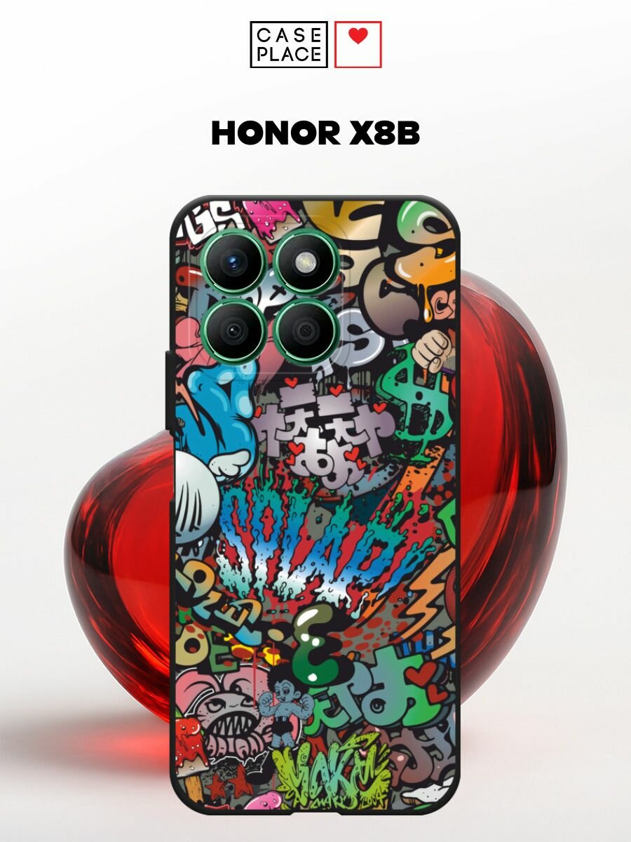 Черный матовый чехол на Honor X8B / Хонор Х8B с принтом Граффити надписи
