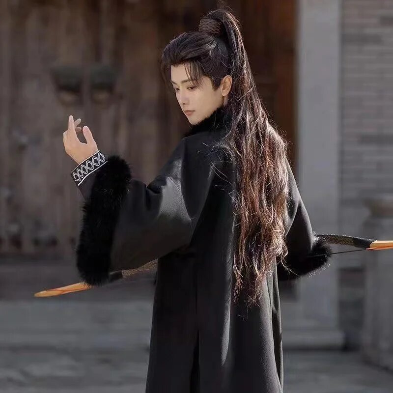 Зимний плюшевый халат с воротником из лисьего меха, ханьфу XXL 70-80kg, single outer robe